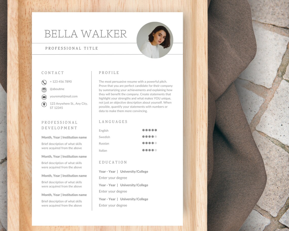 Resume Template With Photo, Professional Resume Template for Canva ...