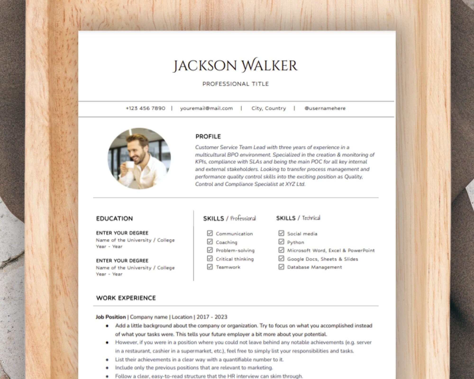 Editable Resume Template With Photo, Professional Resume, Google Docs ...