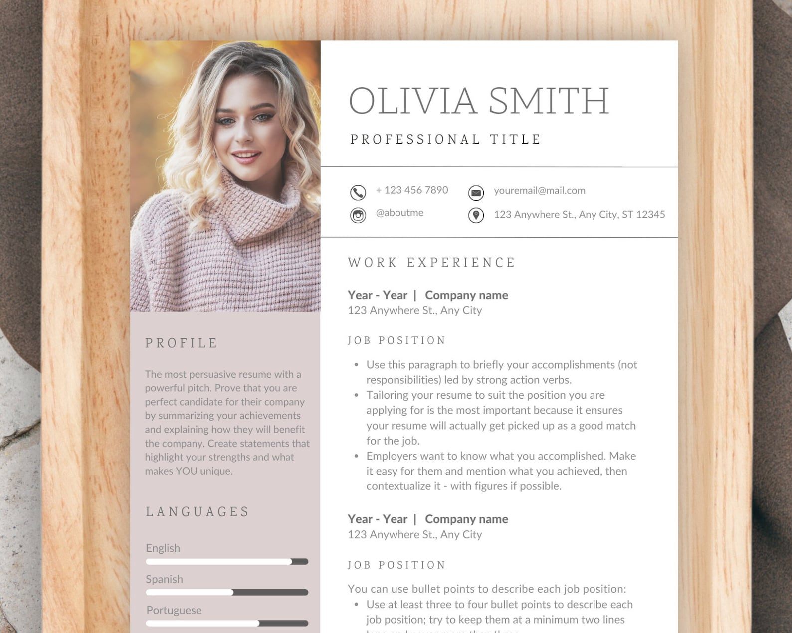 Professional Resume Template With Photo, Editable With Canva, CV ...