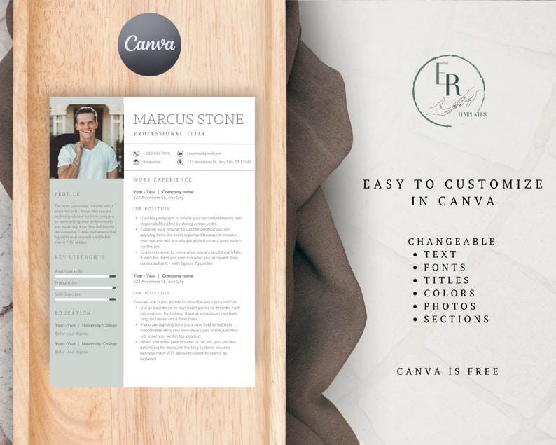 Customizable Resume Template With Photo, Professional Resume Template ...