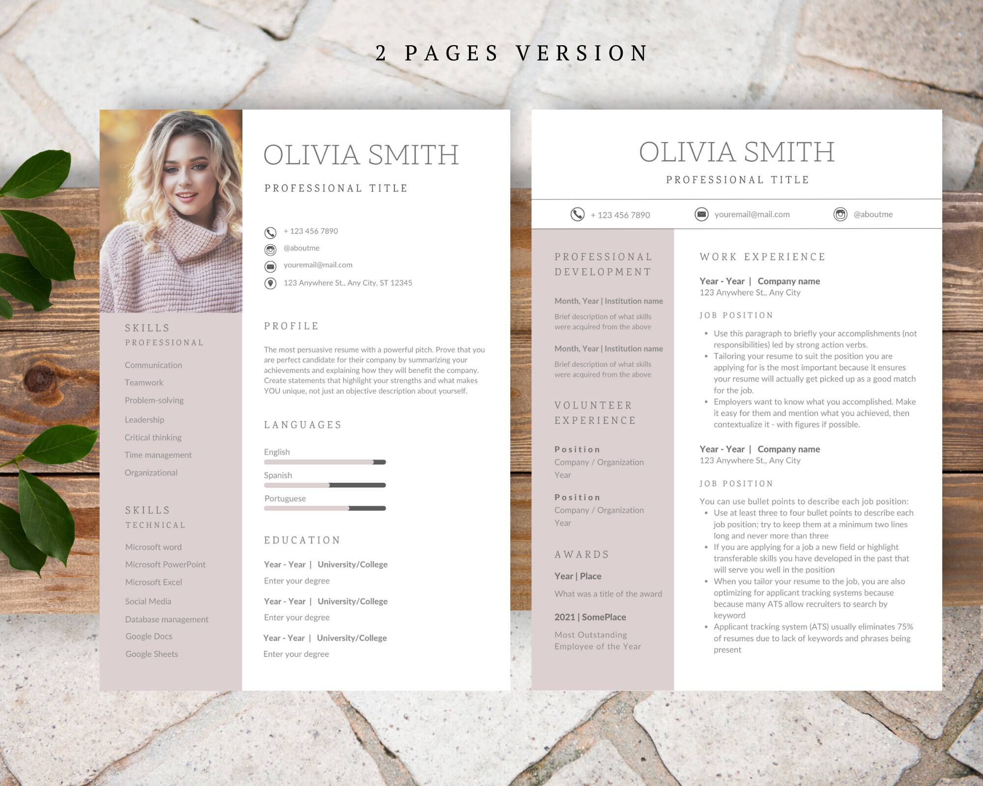 Professional Resume Template With Photo, Editable With Canva, CV ...