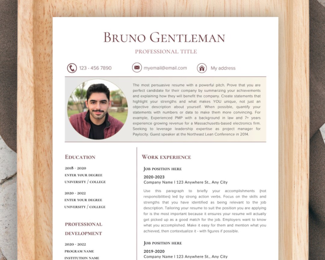 Resume Template With Photo, Professional Resume Template for Canva ...