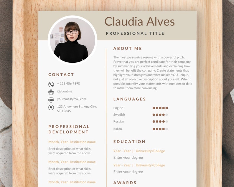 Customizable Resume Template With Photo Professional Resume - Etsy