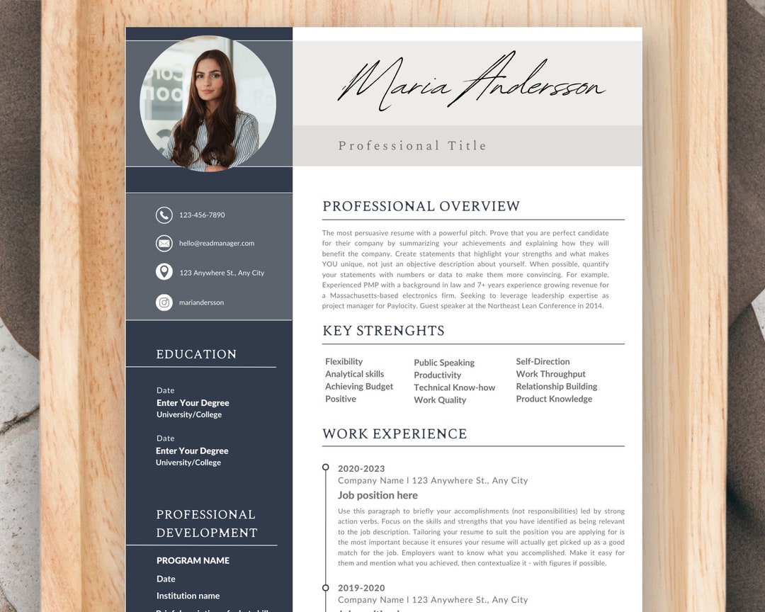 Resume Template With Photo, Professional Resume Template for Canva ...