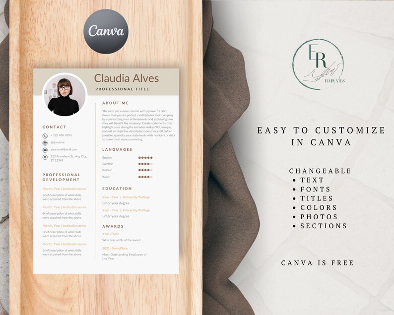 Customizable Resume Template With Photo Professional Resume - Etsy