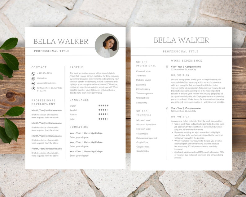 Professional Resume Template With Photo Editable With Canva - Etsy