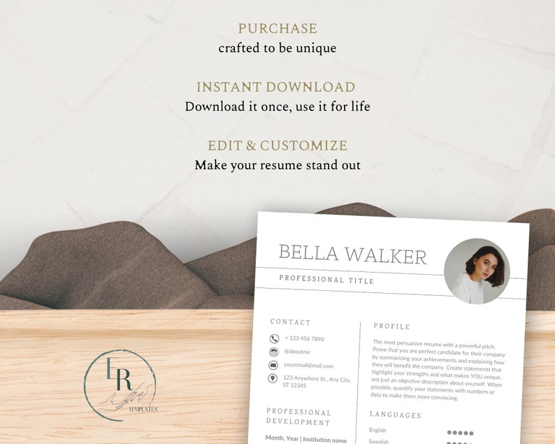 Professional Resume Template With Photo Editable With Canva - Etsy