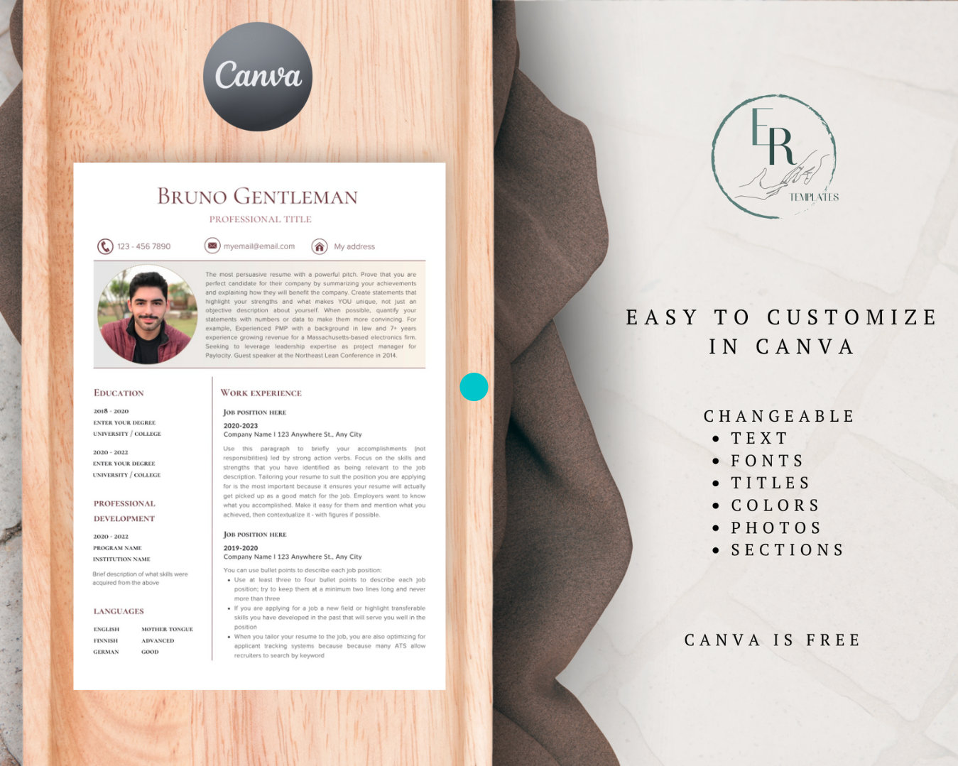 Resume Template With Photo, Professional Resume Template for Canva ...