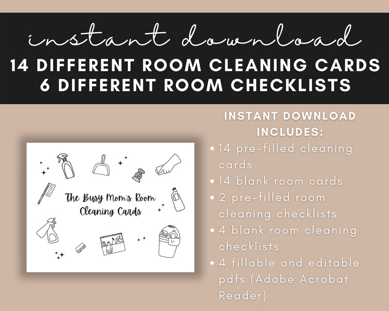 Printable Room Cleaning Cards Cleaning Schedule by Room - Etsy