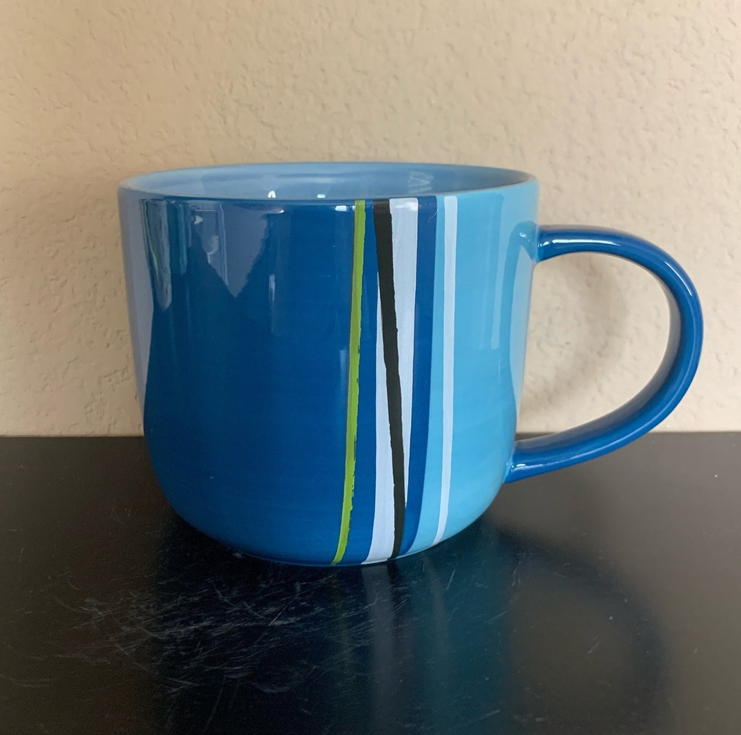 STARBUCKS BLUE STRIPED Modern Design Coffee Mug / Tea Cup 16 Oz ...
