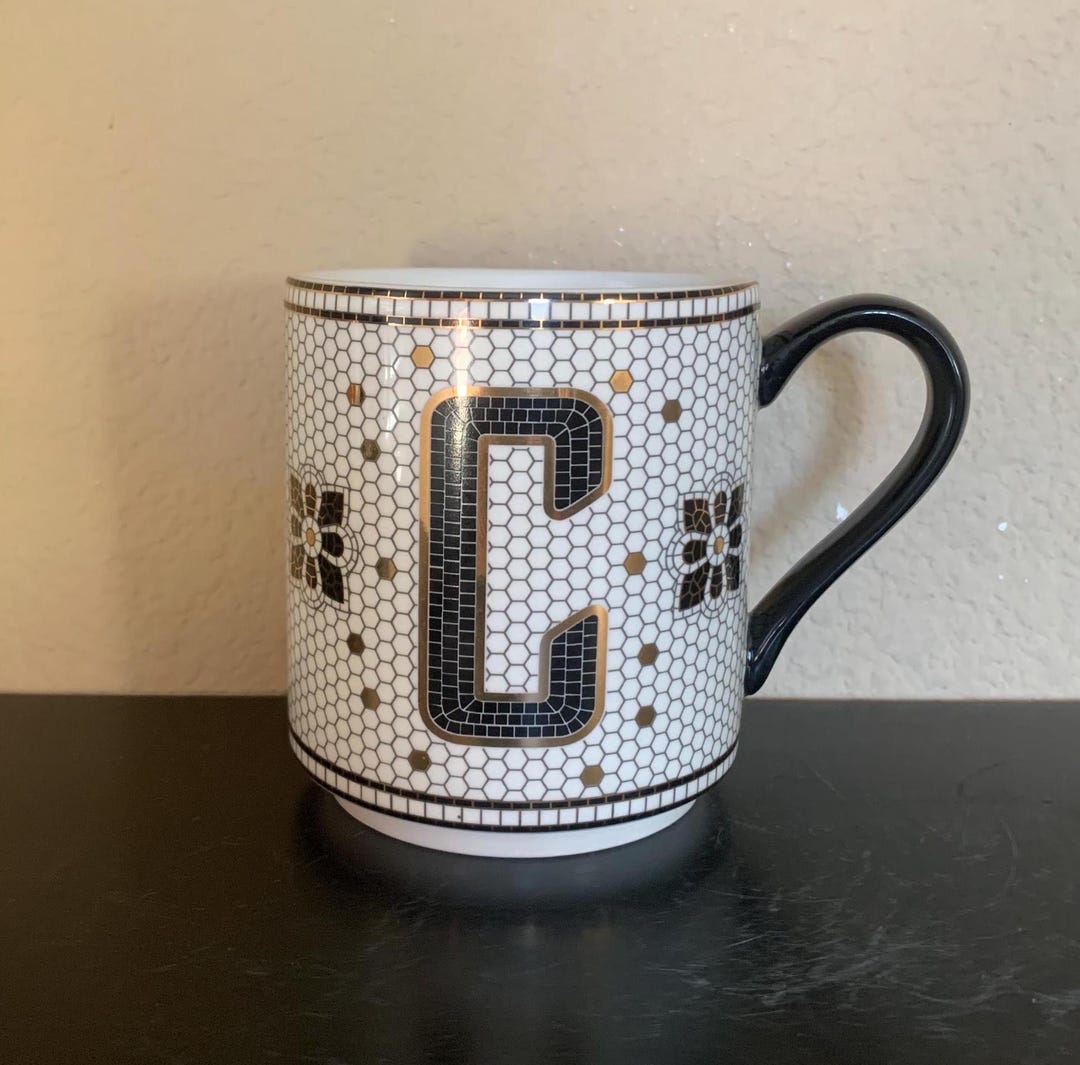 ANTHROPOLOGIE Bistro Tile Margot Monogram LETTER C Coffee Mug / Tea Cup ...