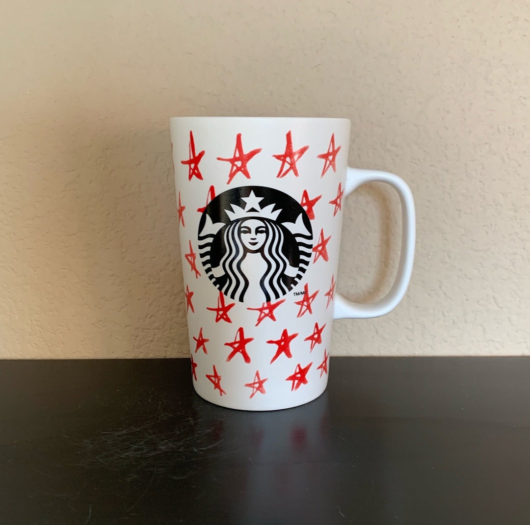 STARBUCKS TALL Hand Drawn Stars Coffee Mug / Tea Cup 16 Oz. Matte ...