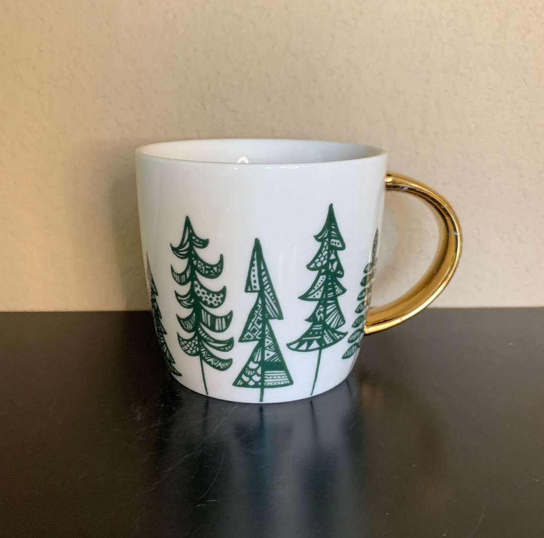 STARBUCKS Festive HOLIDAY COLLECTION Christmas Tree Gold Handle Ceramic ...