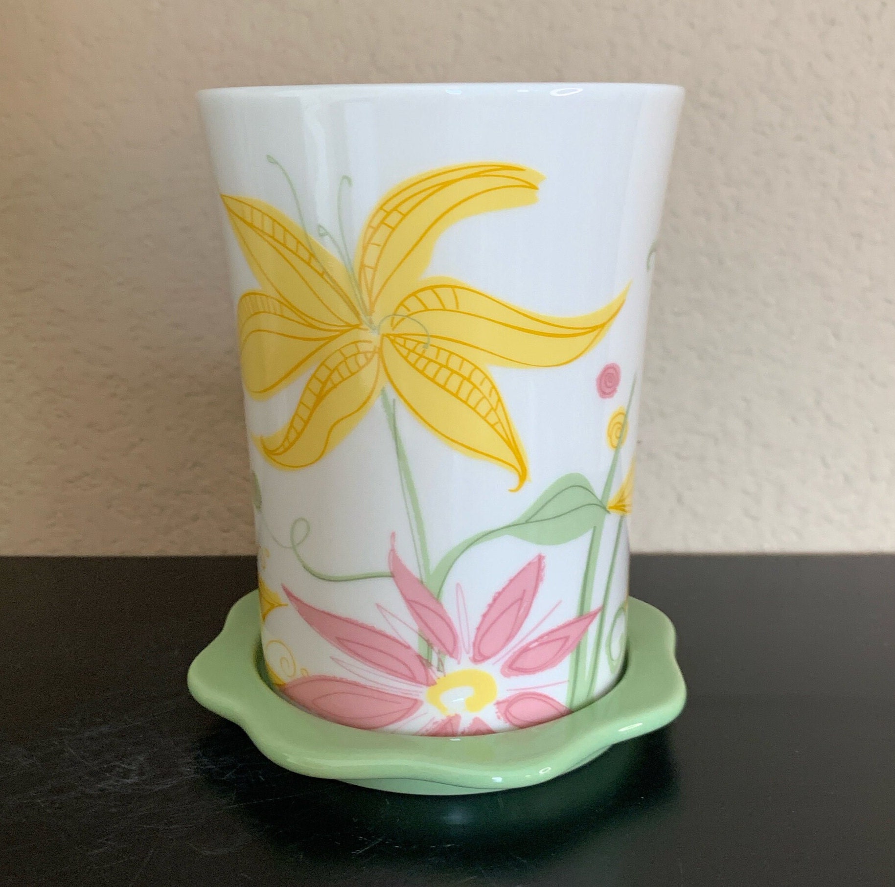 Starbucks Spring Floral Coffee Mug Tea Cup With Green Ceramic Coaster 13 Oz Preowned Etsy