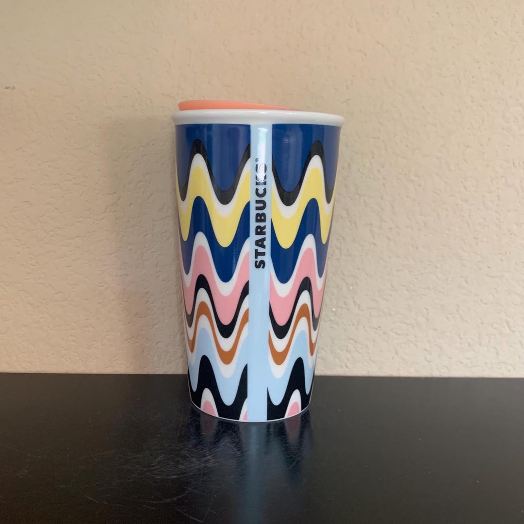 STARBUCKS TRAVEL MUG Color Waves Ceramic Coffee / Tea Mug With Peach ...