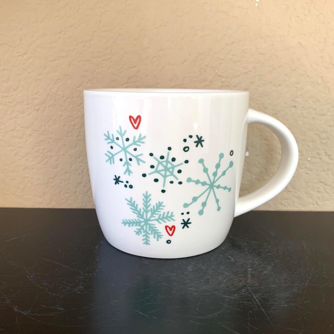STARBUCKS Holiday SNOWFLAKES and HEARTS Coffee Mug / Tea Cup 14 Oz ...