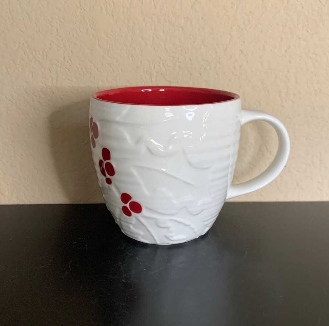 STARBUCKS Handpainted Embossed Holly Berries Holiday Coffee Mug / Tea ...