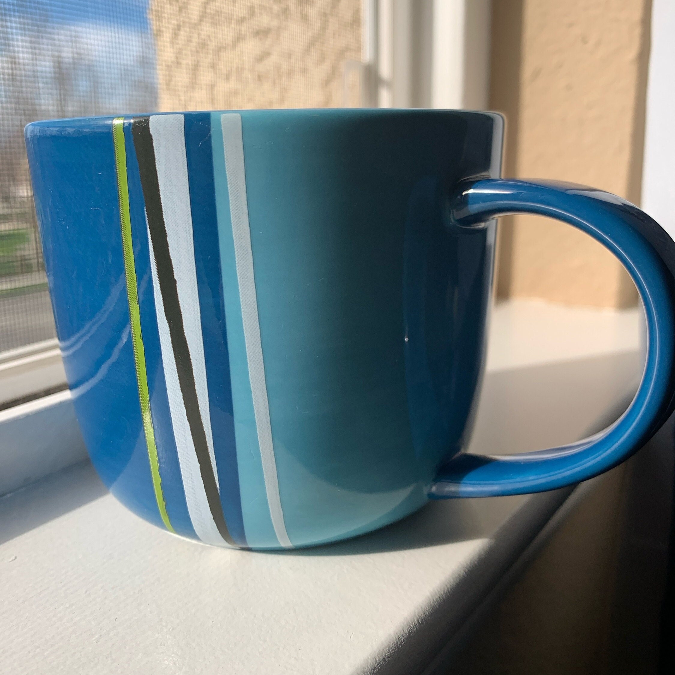 STARBUCKS BLUE STRIPED Modern Design Coffee Mug / Tea Cup 16 Oz ...