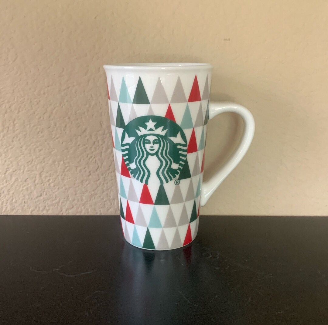 STARBUCKS Festive Holiday Tall Triangular Trees Coffee Mug / Tea Cup 16 ...