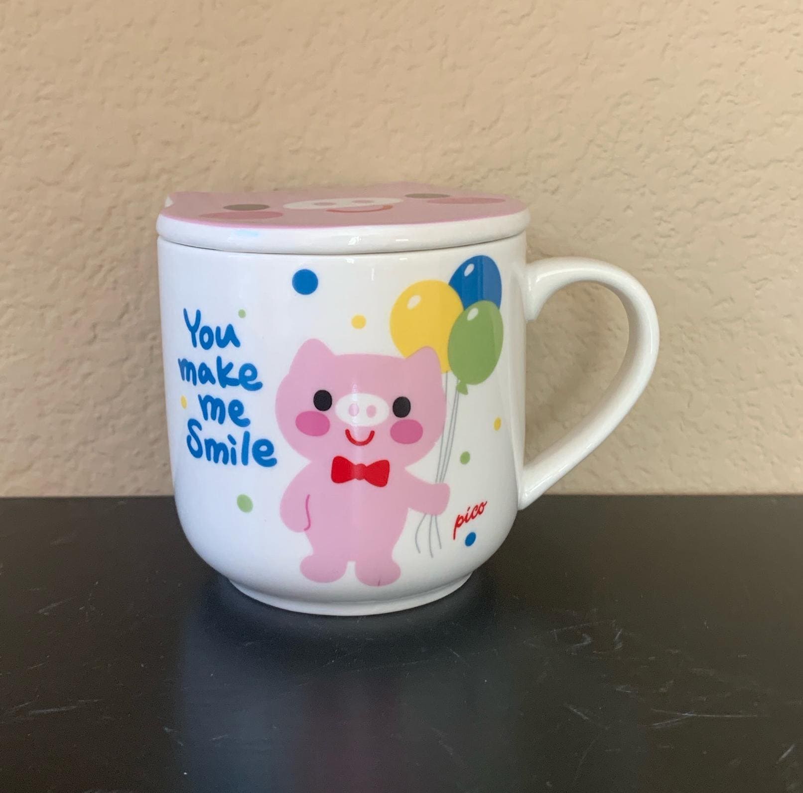 DAISO JAPAN Children's Make Me Smile Pig With Ceramic Lid Coffee Mug ...