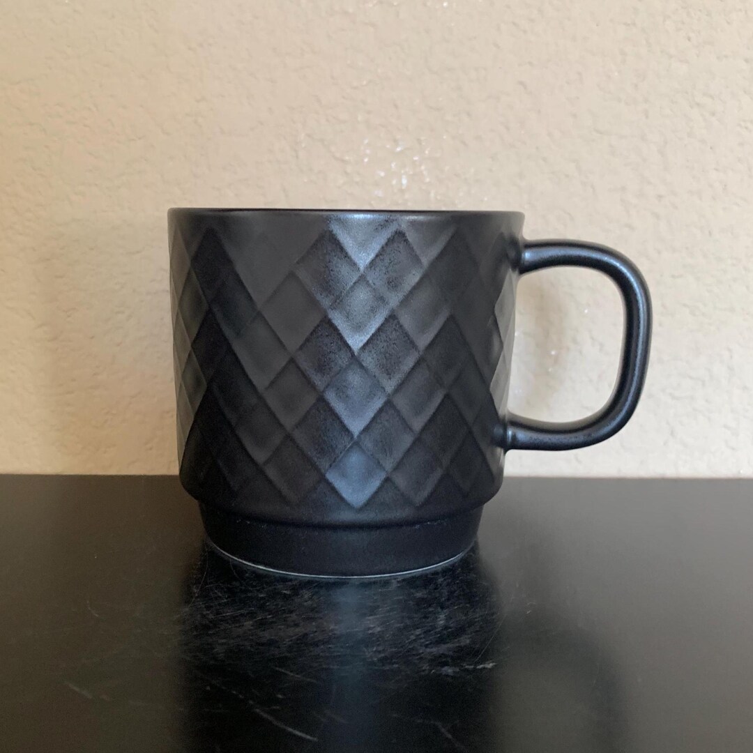 STARBUCKS Matte Black Diamond Pattern Ceramic Coffee Mug / Tea Cup 12 ...