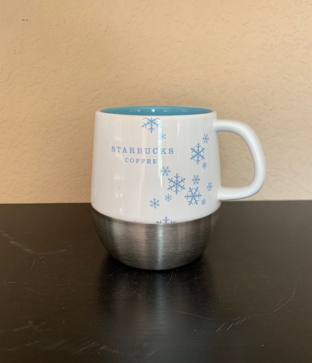 STARBUCKS Holidays White With Blue Snowflakes Stainless Steel Bottom ...