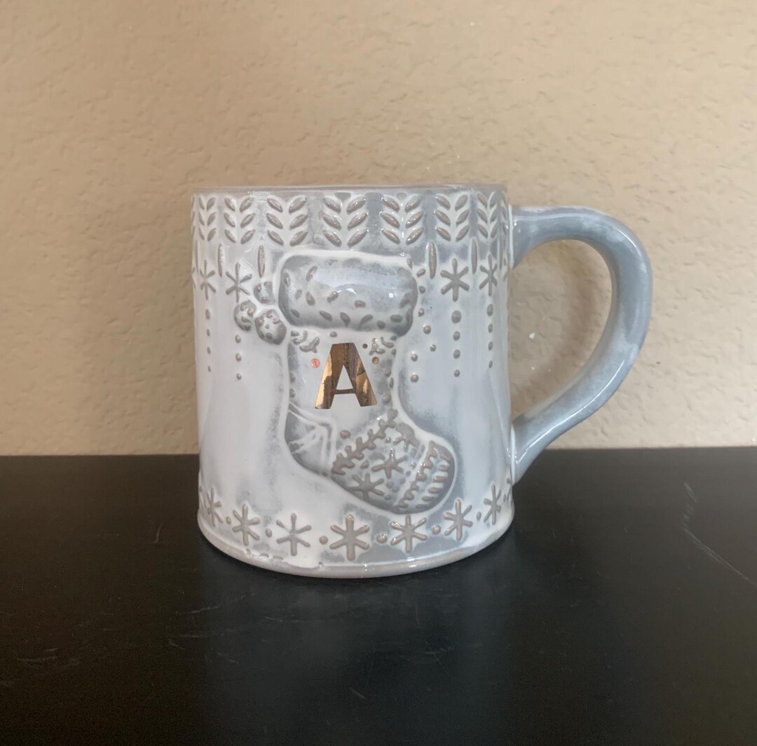 ANTHROPOLOGIE Snowcap Reactive-glazed Monogram LETTER A Coffee Mug ...