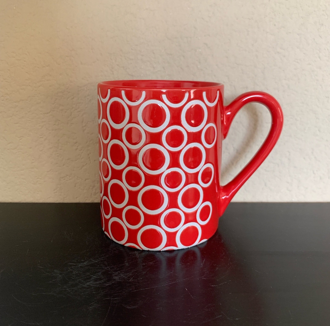 FOOD NETWORK Ceramic Embossed Red and Cream Circles Coffee Mug / Tea ...