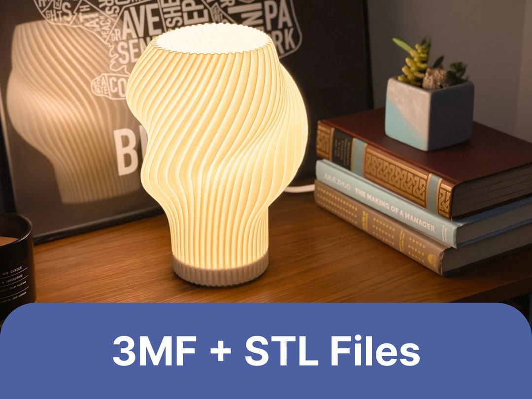 FLOURISH LAMP | STL 3MF 3D Printing Files, Small Wavy Table Lamp ...