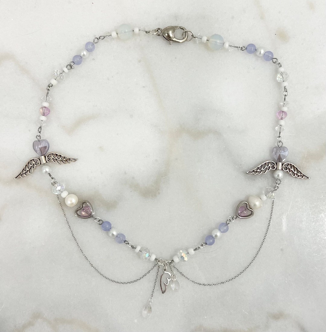 Super Beautiful Angelcore Softcore Handmade Beaded Chain Unique Purple ...