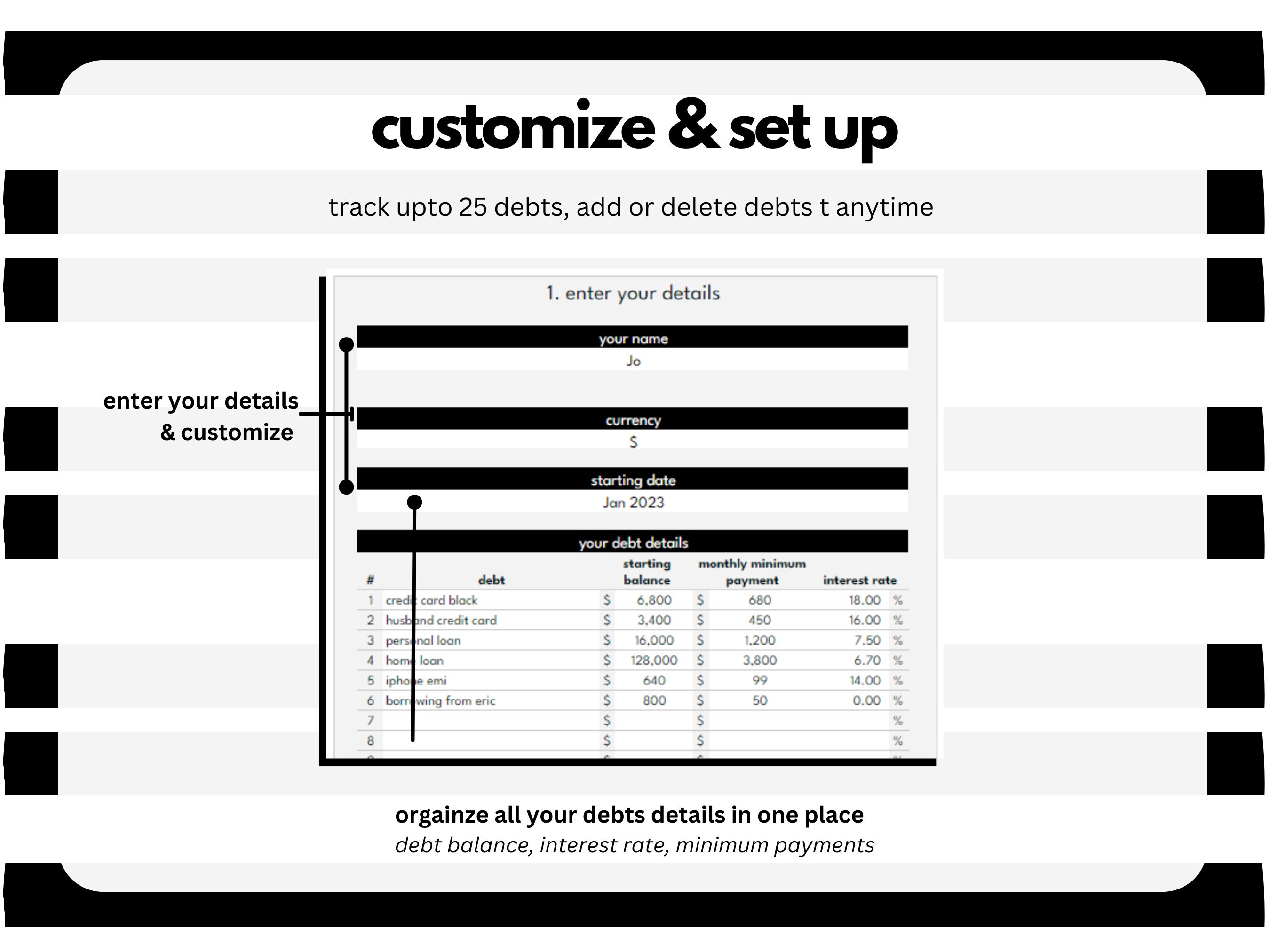Debt Payoff Tracker, Snowball Template Spreadsheet, Digital Snowball ...
