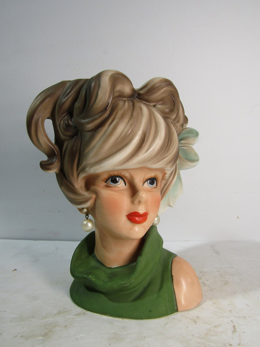 1695 Relpo 7 Inch Lady in Green Head Vase - Etsy