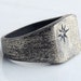 Sterling Silver Stone Man Ring, Compass Ring, Engraved North Star Mens ...