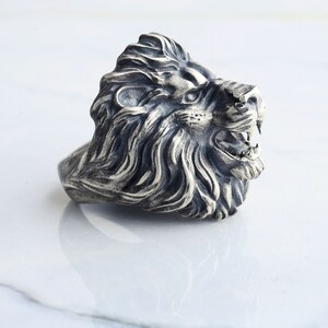 Lion Head Silver Man Ring, 3D Animal Ring, African Lion Ring, Roaring ...