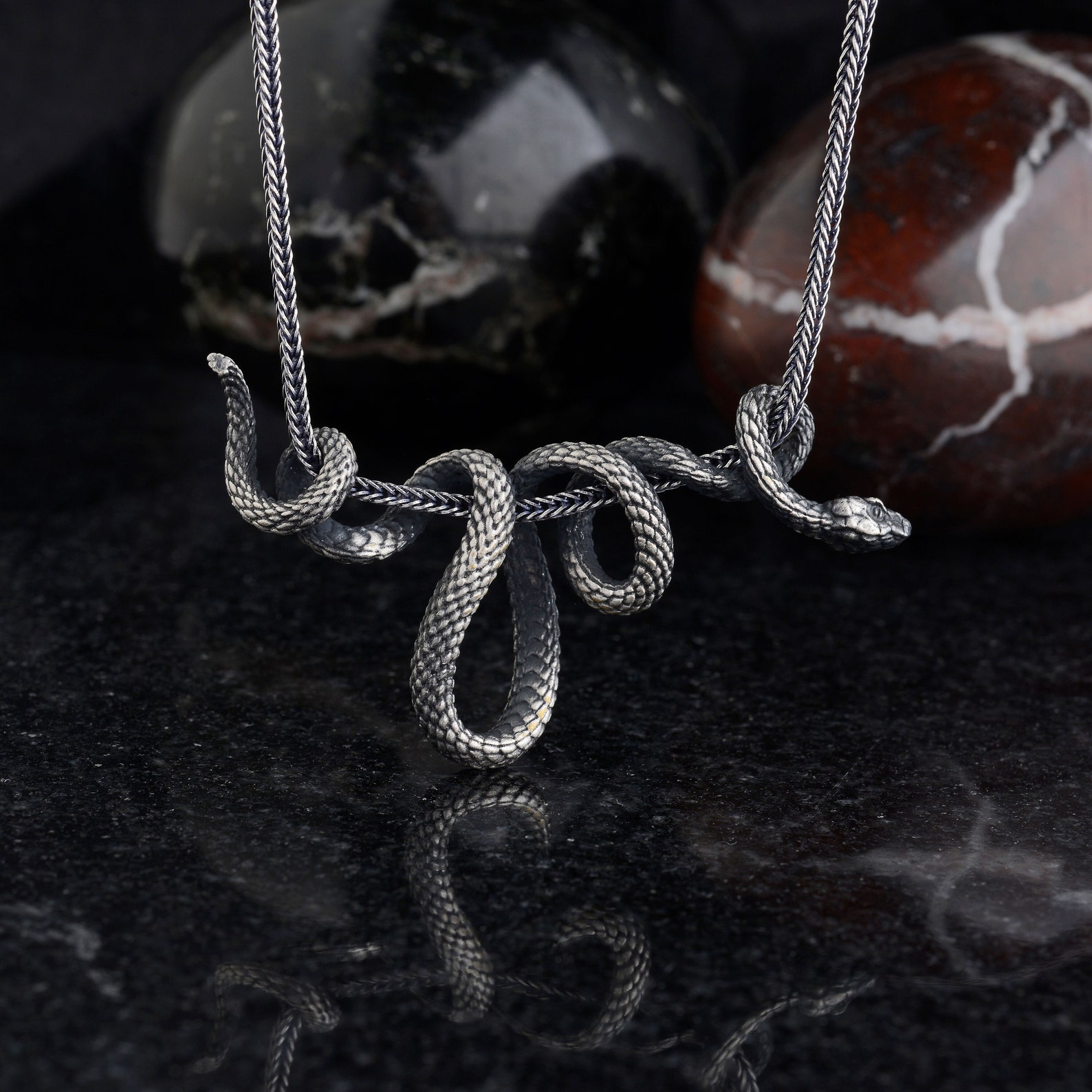 Gothic Snake Necklaces, Sterling Silver Serpent Pendants, Oxidized ...