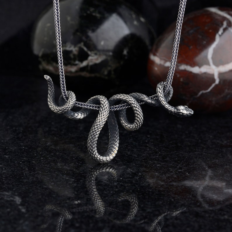Gothic Snake Necklaces, Sterling Silver Serpent Pendants, Oxidized ...