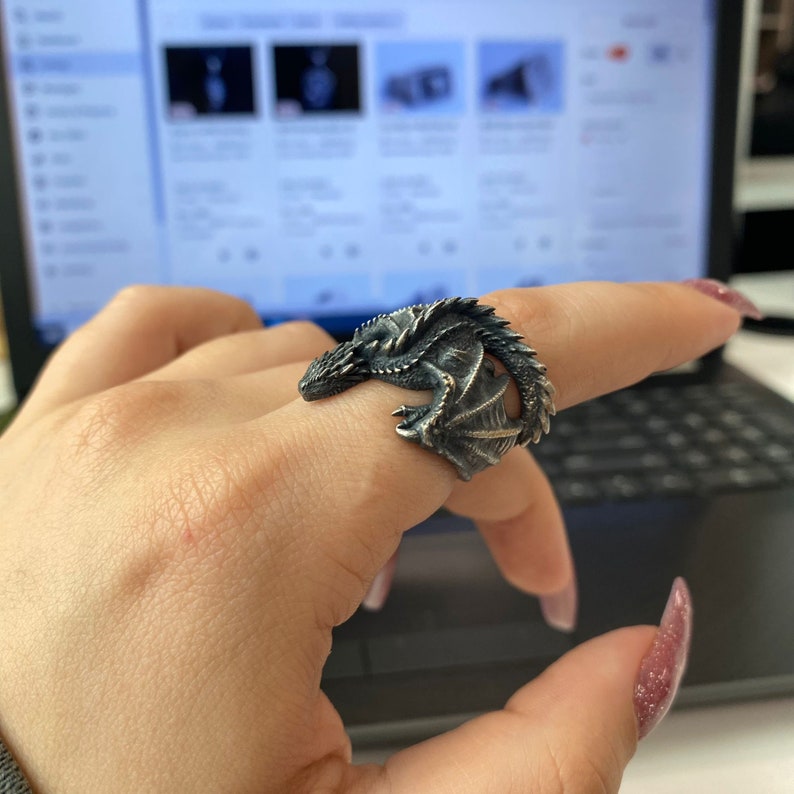 Sterling Silver Winged Dragon Ring: Gothic Biker Style - Etsy
