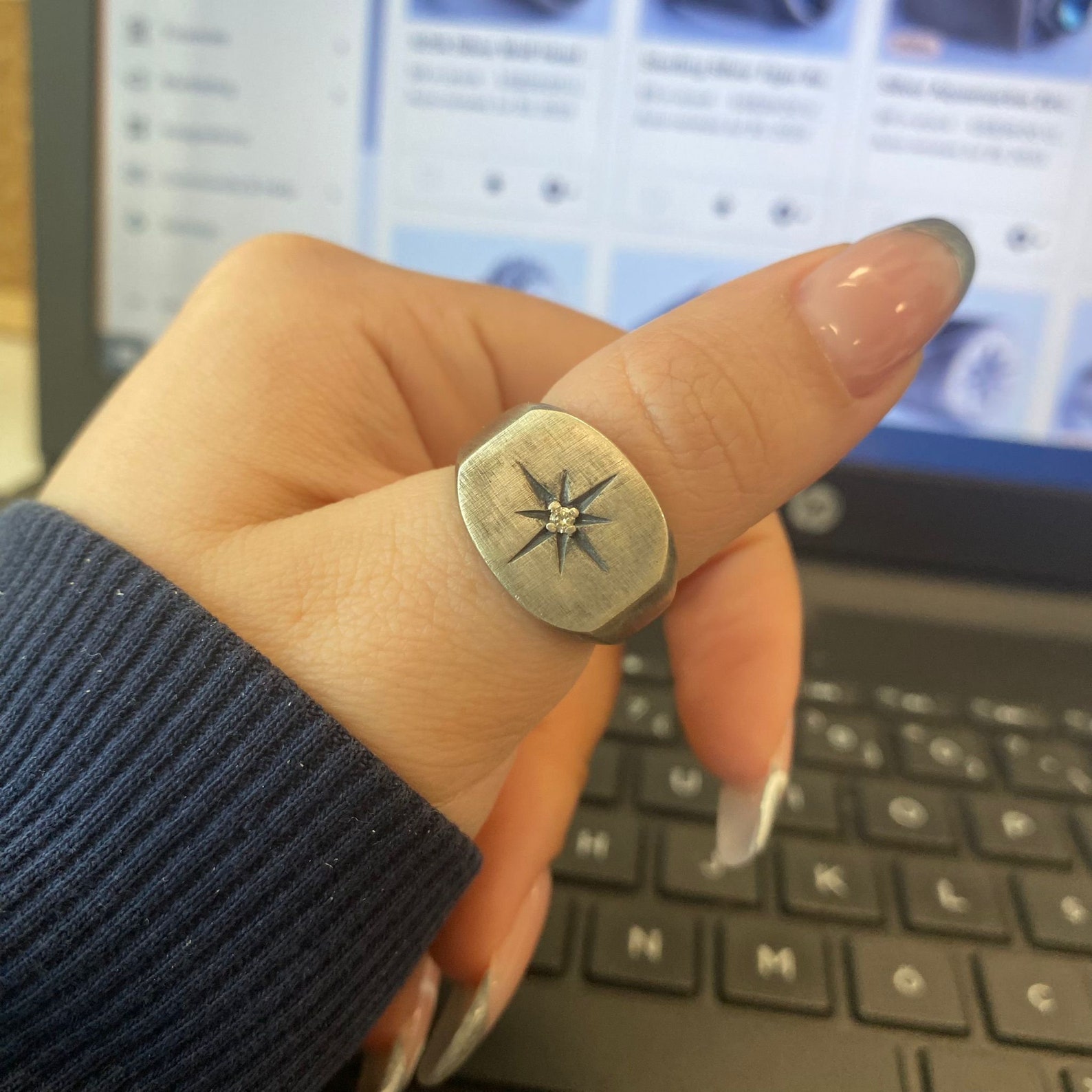 Sterling Silver Compass Ring: Pole Star Signet Biker Ring - Etsy