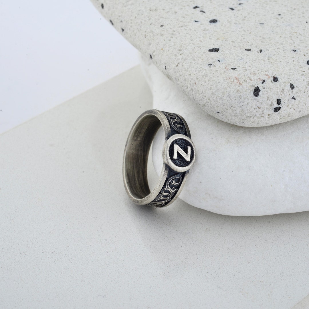 925 Initial Band Ring, Letter Ring for Men, Sterling Silver A-Z ...