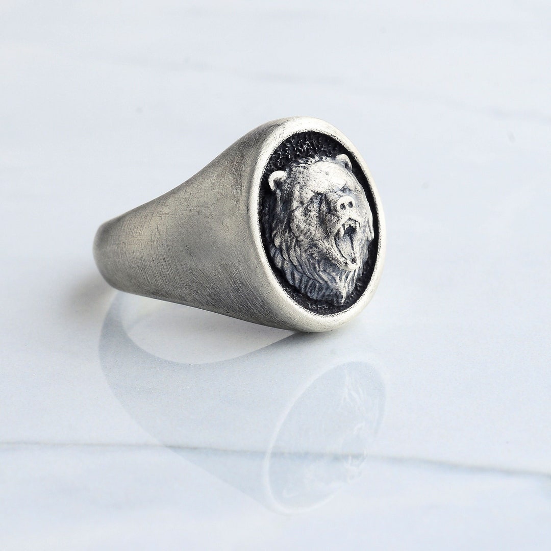 3D Angry Bear Head Ring: Sterling Silver Animal Jewelry - Etsy
