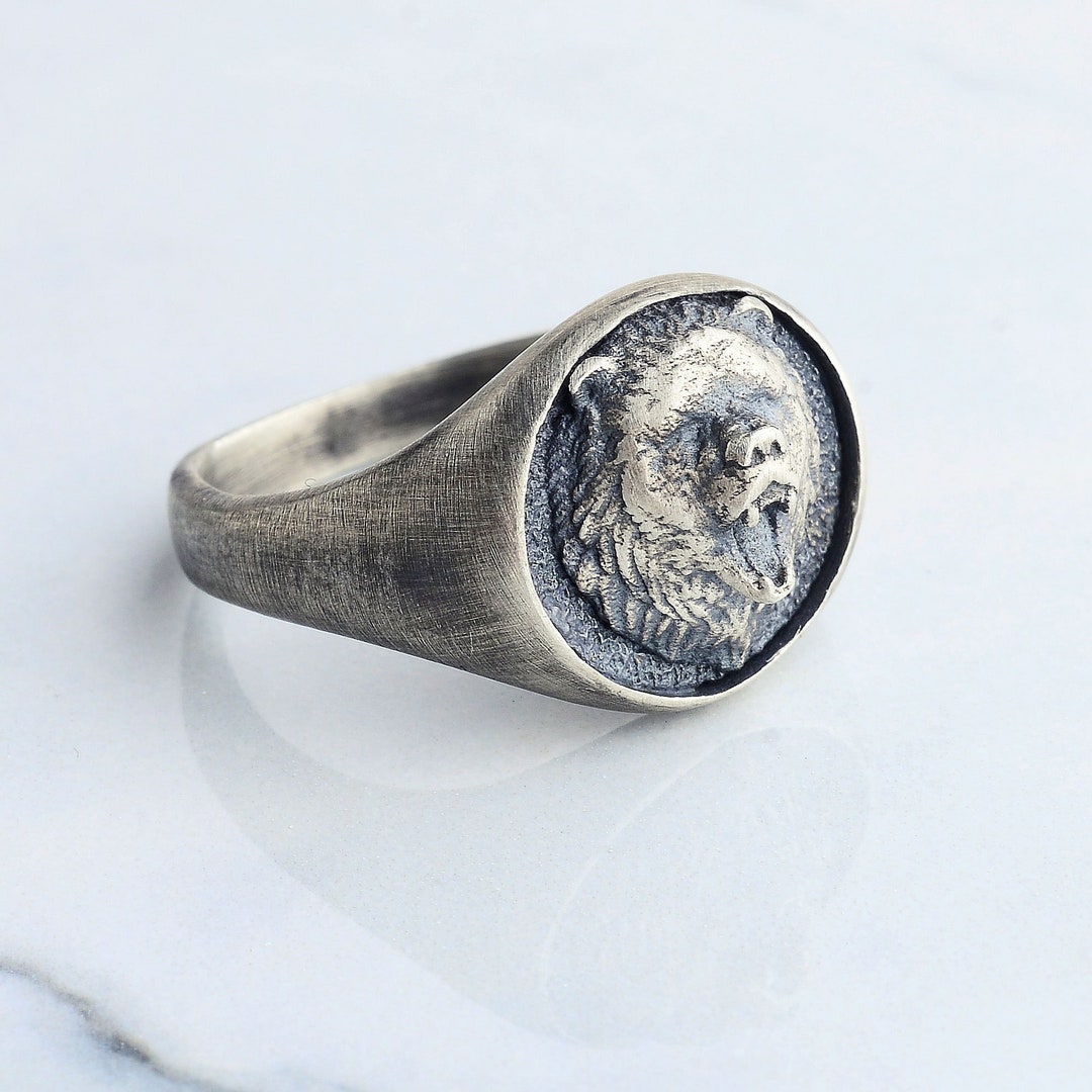 Wild Bear Head Silver Man Ring, Viking Weddings Mens Ring, Stylish Bear ...