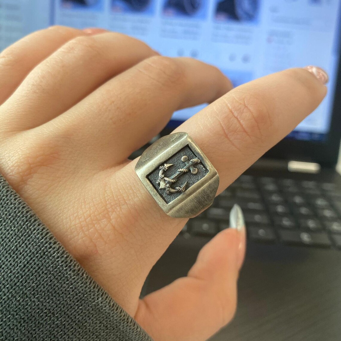 Sterling Silver Anchor Signet Ring: Mariner Sea Ring - Etsy