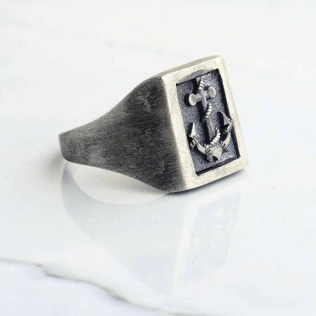 Sterling Silver Anchor Signet Ring: Mariner Sea Ring - Etsy