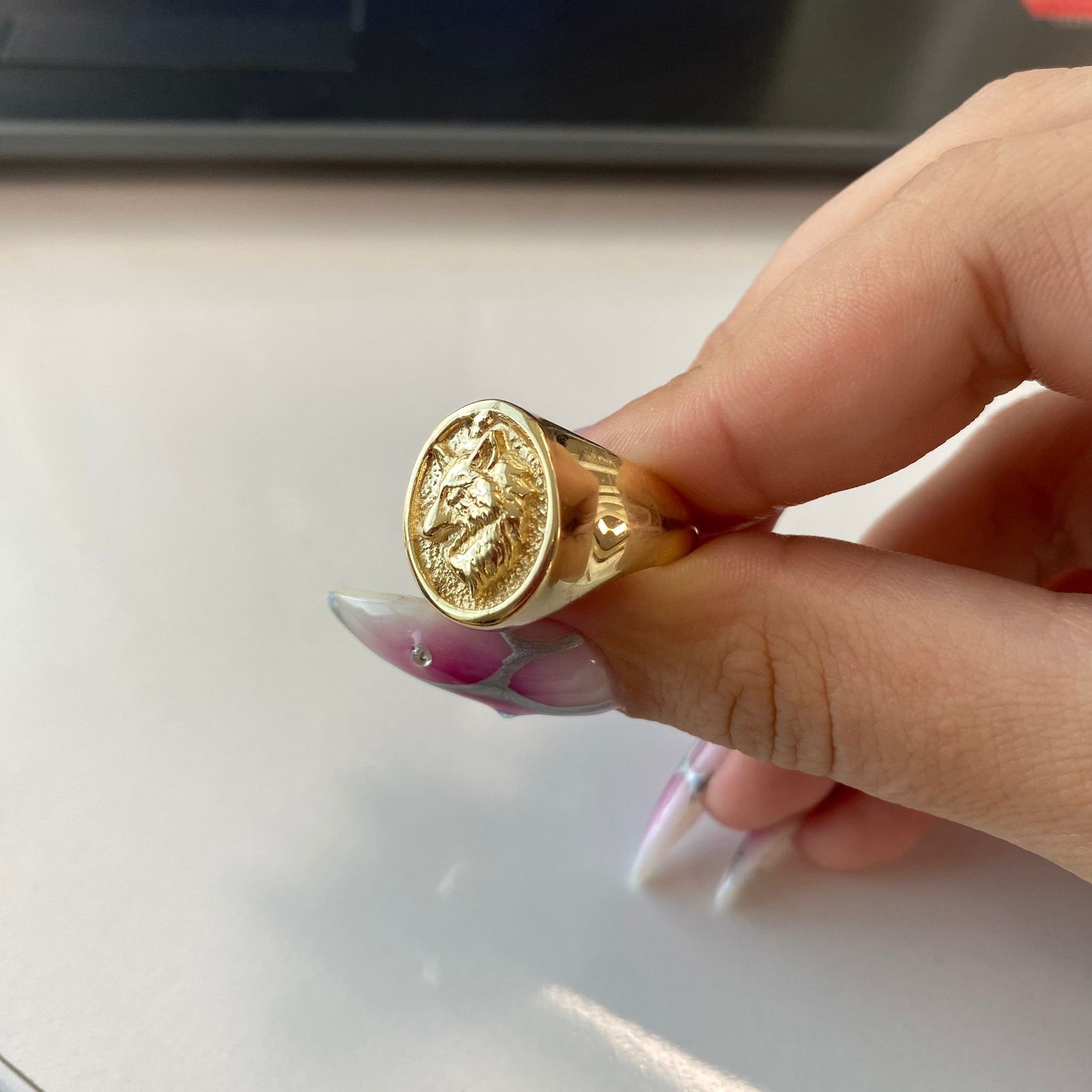 10k Gold Wolf Wedding Ring, Handmade Wolf Ring, Statement Ring, Pinky ...