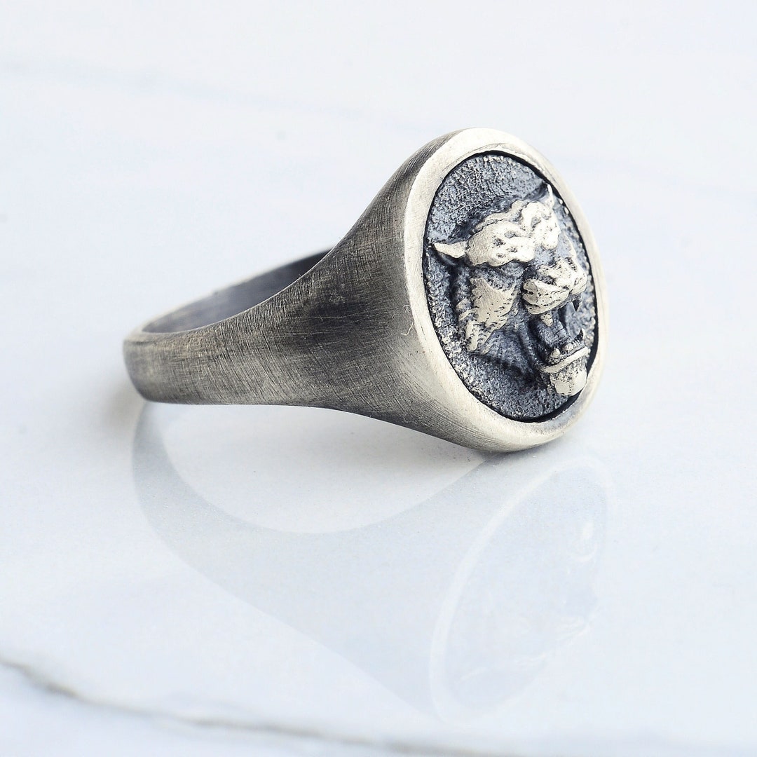 925k Silver Oval Tiger Signet Ring Saber Tooth Tiger Head - Etsy