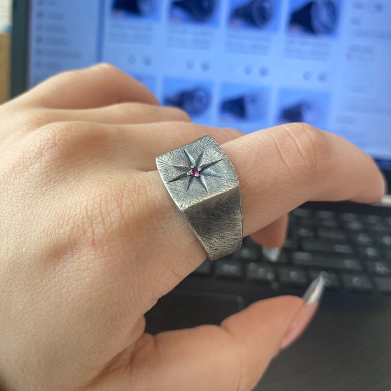 Pole Star Silver Signet Men Ring Sterling Silver Compass - Etsy