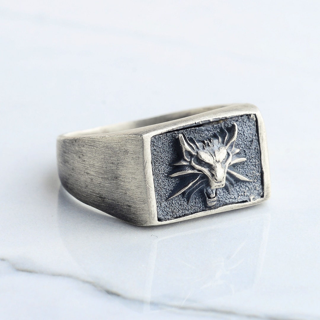 The Witch Wolf Man Ring, Gothic Silver Signet Men Ring, Sterling Silver ...