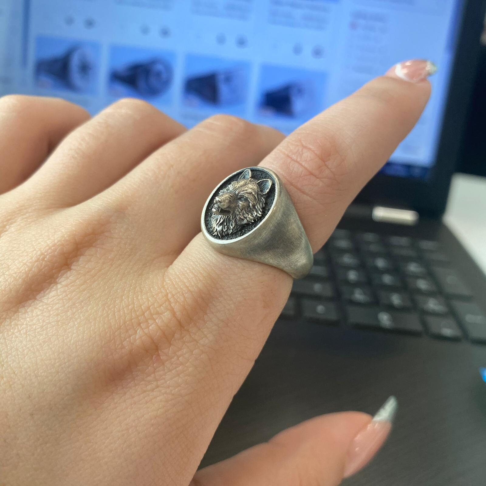 Wild Wolf 925k Silver Men Ring, Angry Wolf Head Ring, Wolf Charm ...