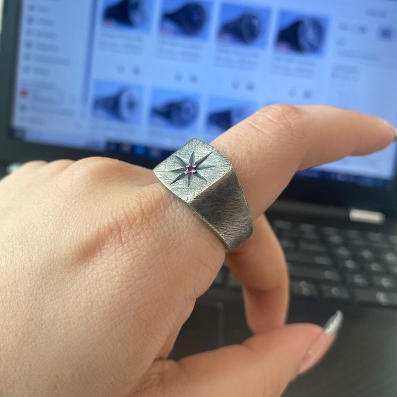 Pole Star Silver Signet Men Ring Sterling Silver Compass - Etsy