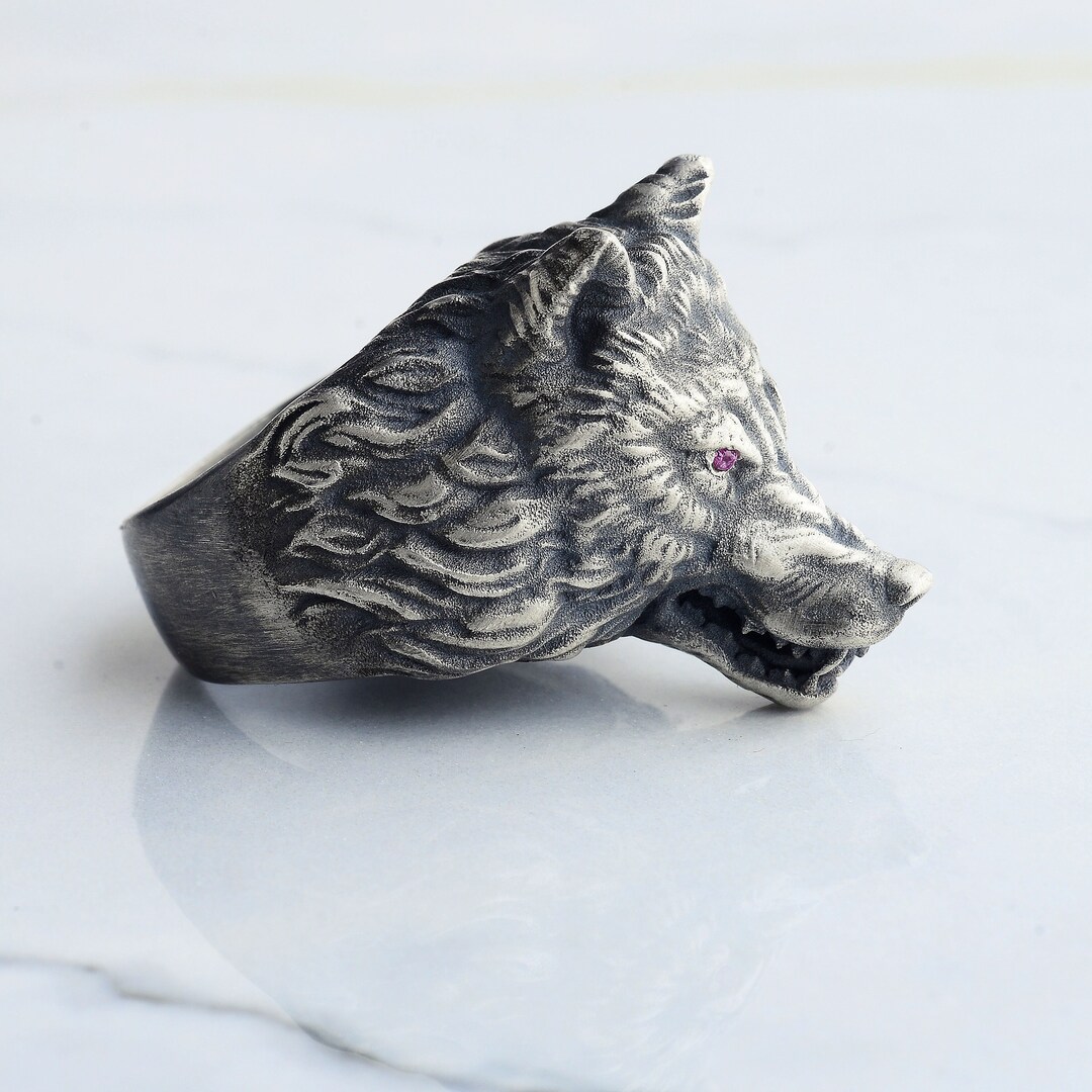 Handmade Wolf Silver Man Ring, Sterling Silver Wolf Head Ring, Wild ...